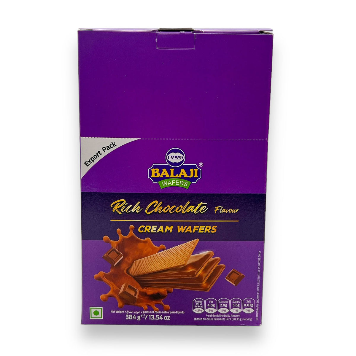 Buy Balaji Rich Chocolate Wafer 384Gm (16Gm X 24Pc) from Online Indian ...