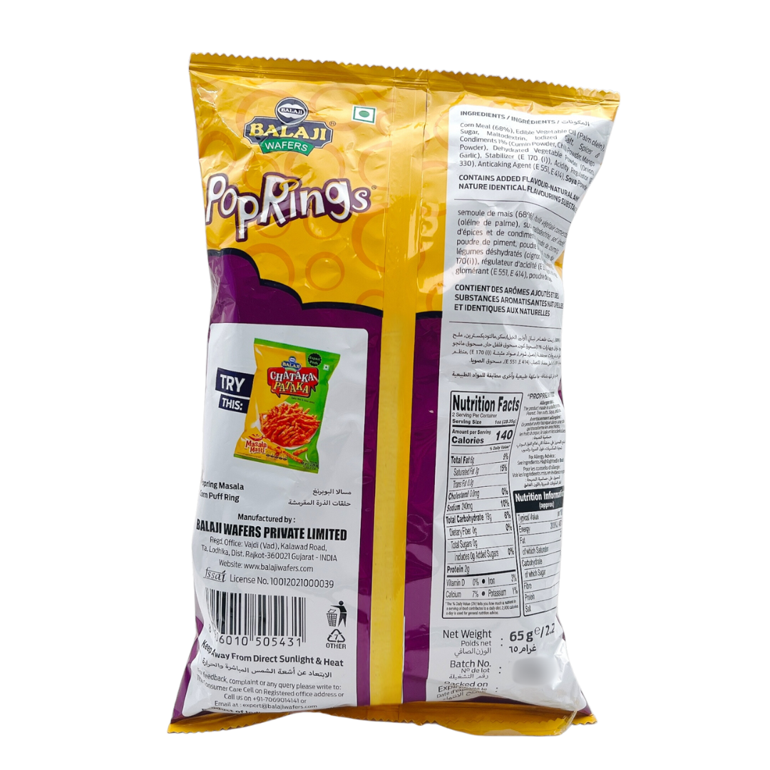 Buy Balaji Pop Rings Masala/ Corn Puff Rings 65Gm from Online Indian ...