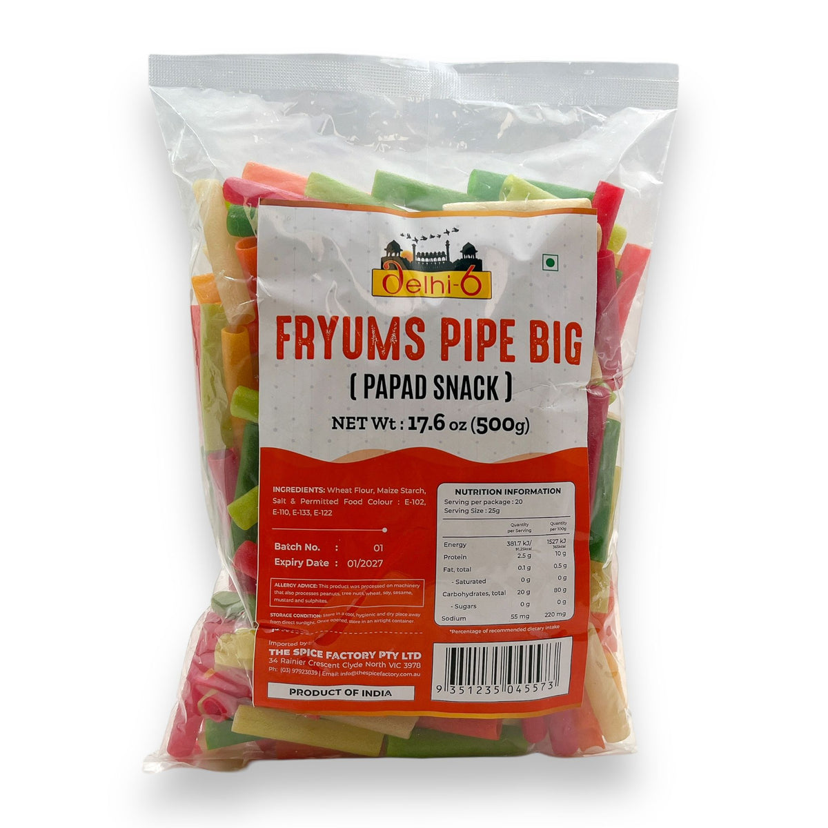 Buy Delhi 6 Fryums Pipe Big (Papad Snack) 500gm from Online Indian ...