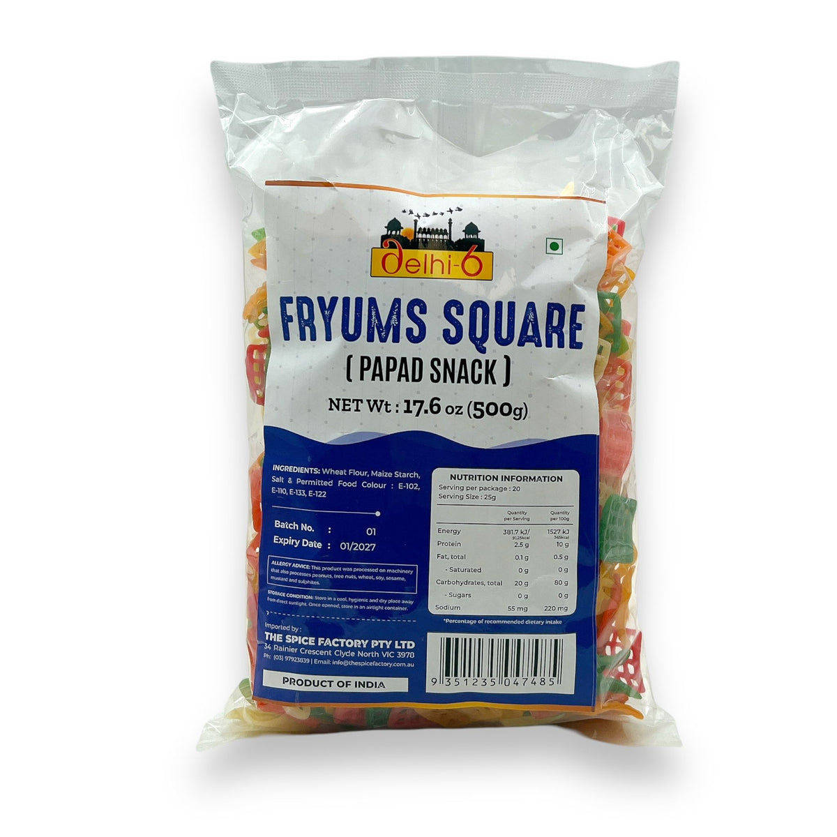 Buy Delhi 6 Fryums Square (Papad Snack) 500gm from Online Indian ...