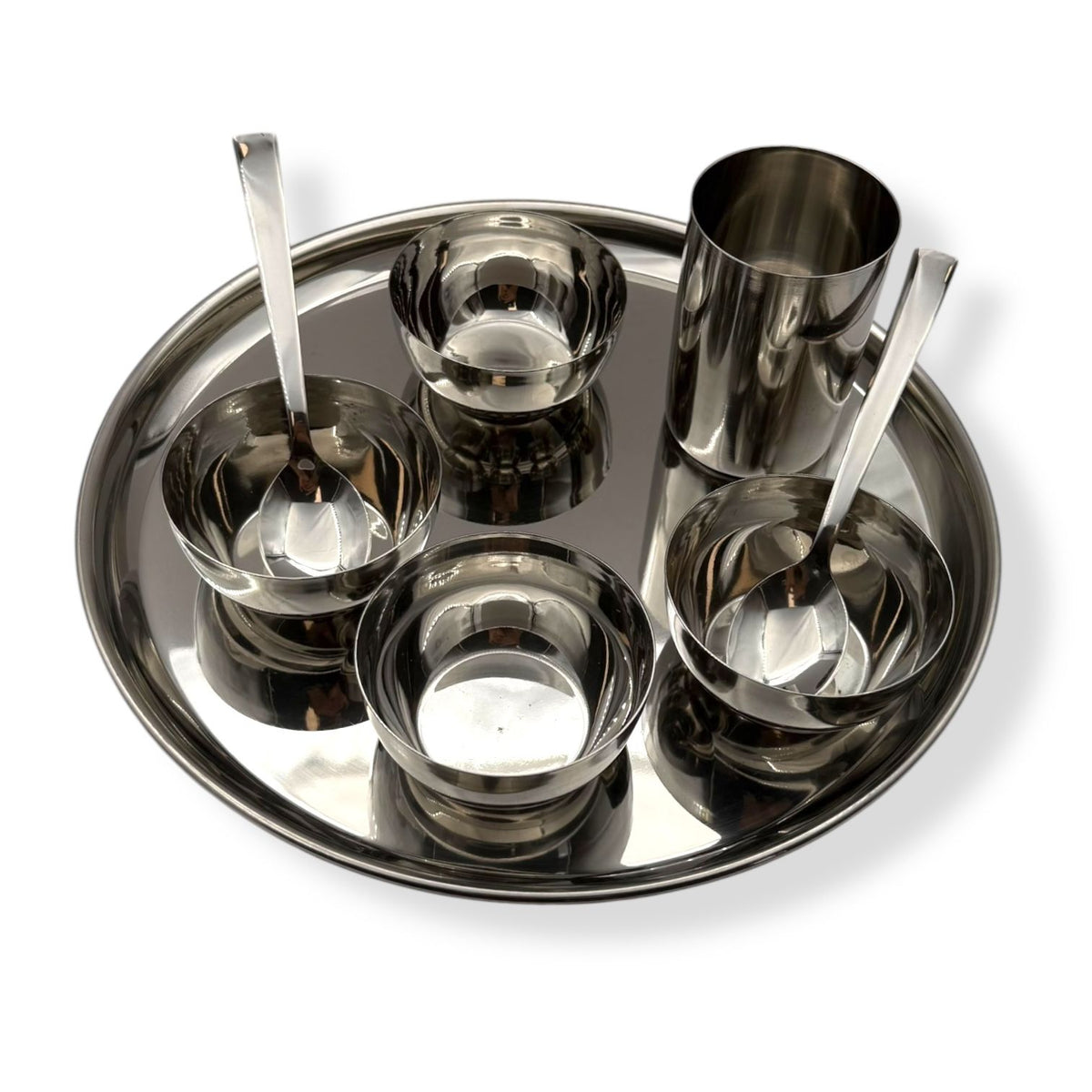 Buy Steel Thali Set / 4 Katoris/ 1 Glass/ 2 Spoons from Online Indian ...